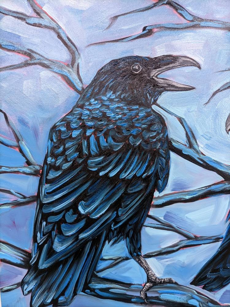 Raven Oil Painting Original on Canvas Two Ravens Art Work - Etsy