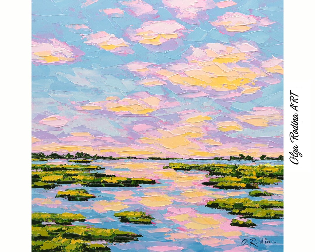 Original Oil Painting Sunset Over Salt Marsh Art Original Low Country ...