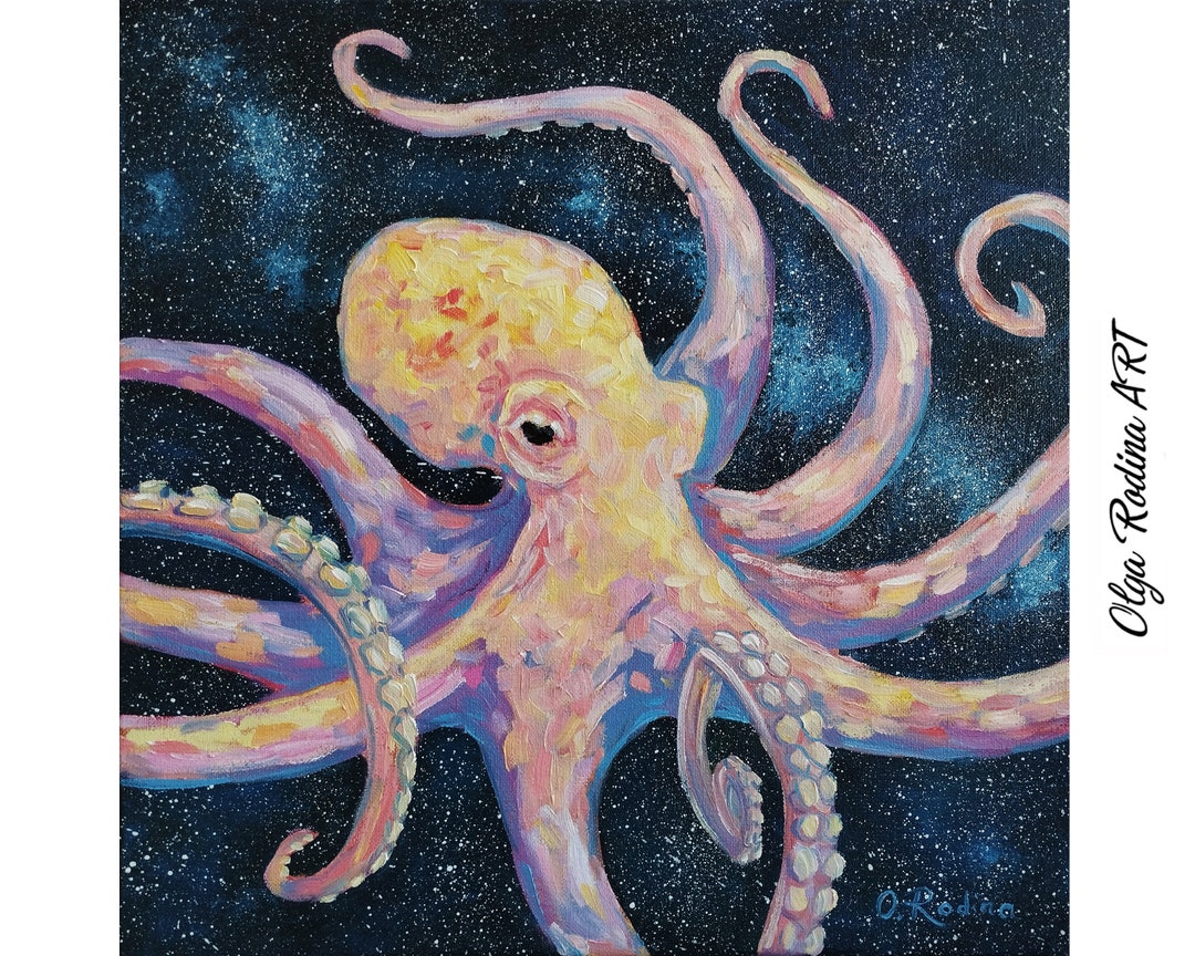 Octopus Painting Art Original on Canvas Bathroom Art Octopus Wall Art ...