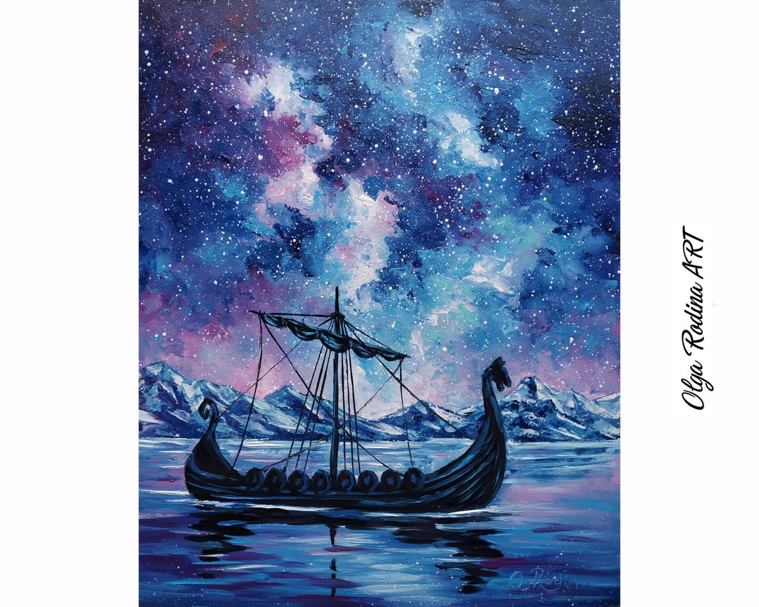 Drakkar Viking Ship Art Original Viking Longship Painting on Canvas ...