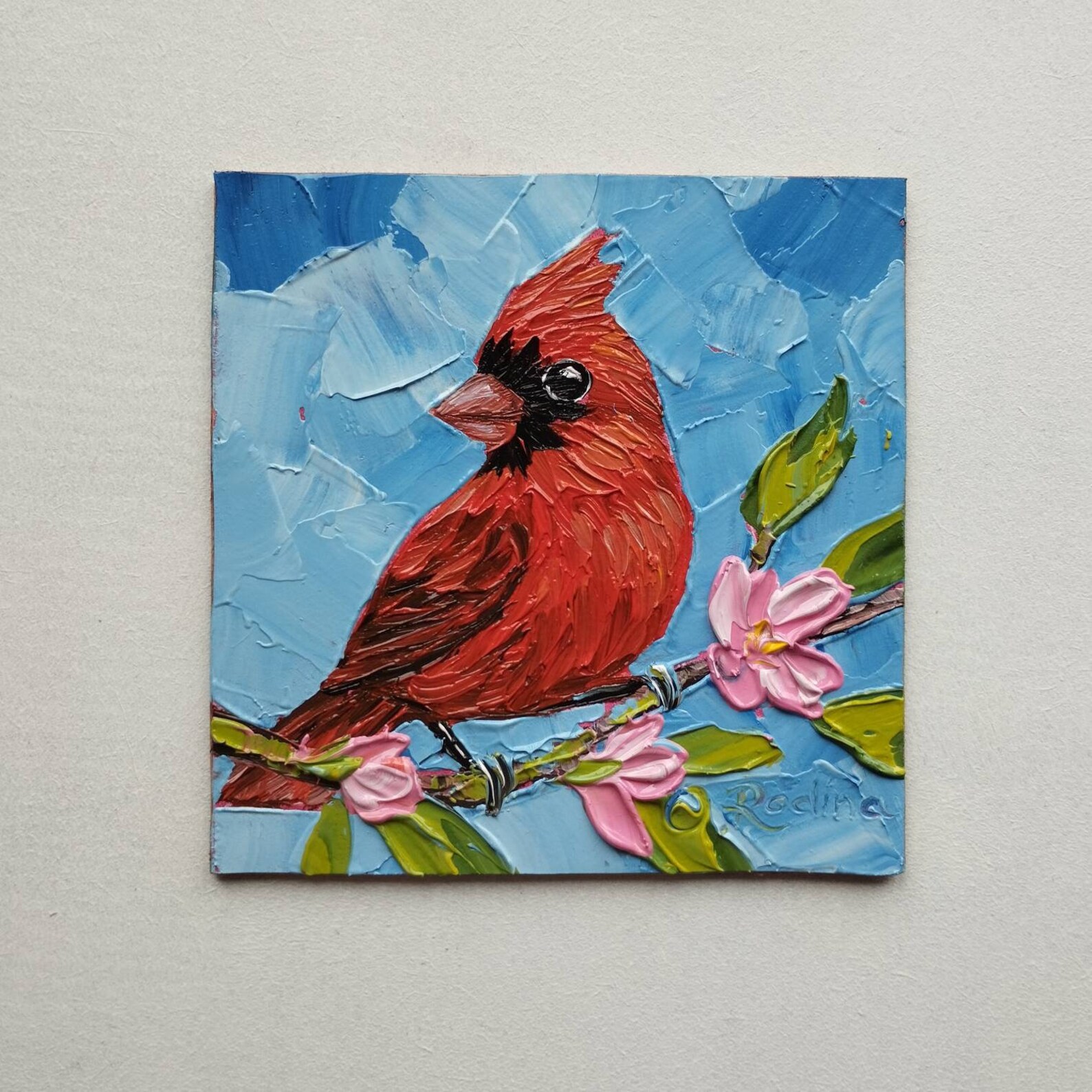 Red Cardinal Painting Original Small Bird Painting Cardinal - Etsy