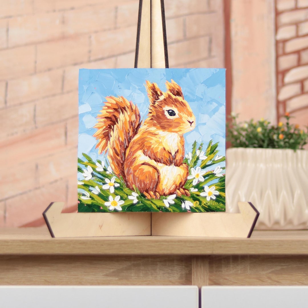 Squirrel Oil Painting: Small Hand Painted Animal Wildlife Art on Canvas ...