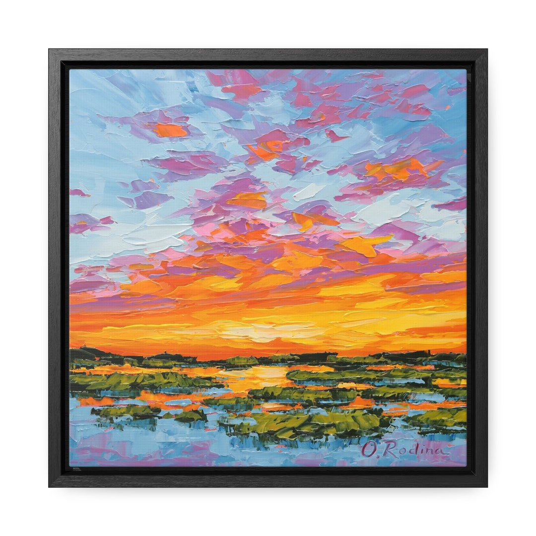Sunset Over Marsh Art Print Framed Canvas Landscape Wall Art Low ...