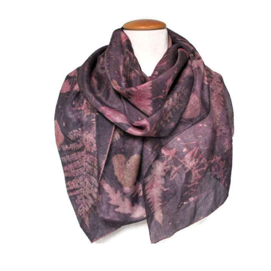 Handprinted Silk Scarf, Leaf Pattern Unique Handmade Design - Etsy