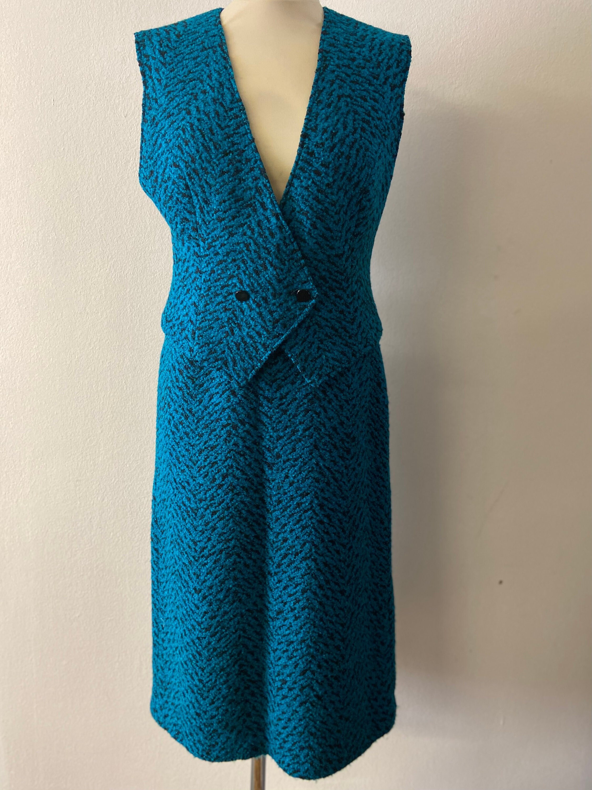 Women's Vintage 1970's Matching Vest and Skirt Blue Boucle Wool Set ...