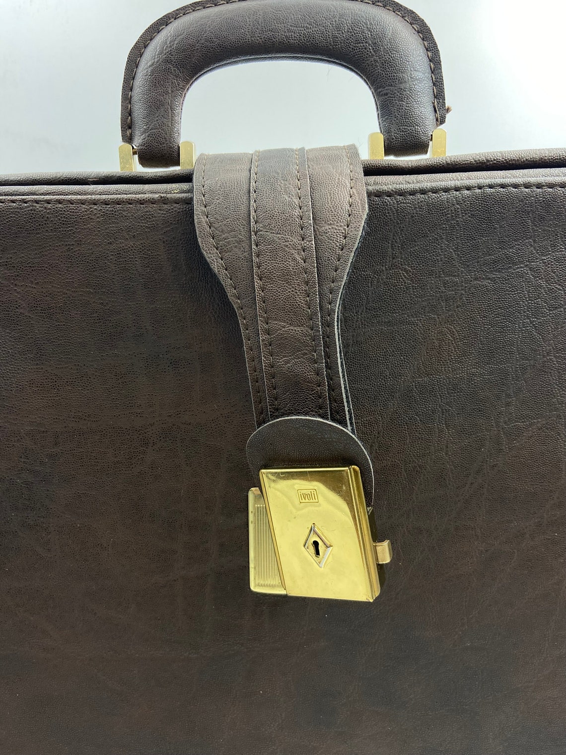 Vintage Briefcase in Faux Leather | 90s Top Handle Business Bag ...