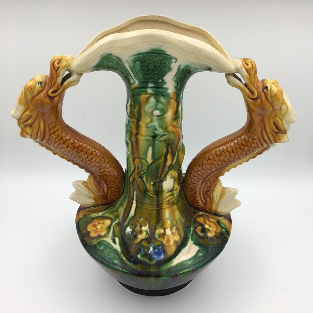 Large Vintage Green Dragon Vase | One-of-a-kind Handmade Kitsch Vase - Etsy