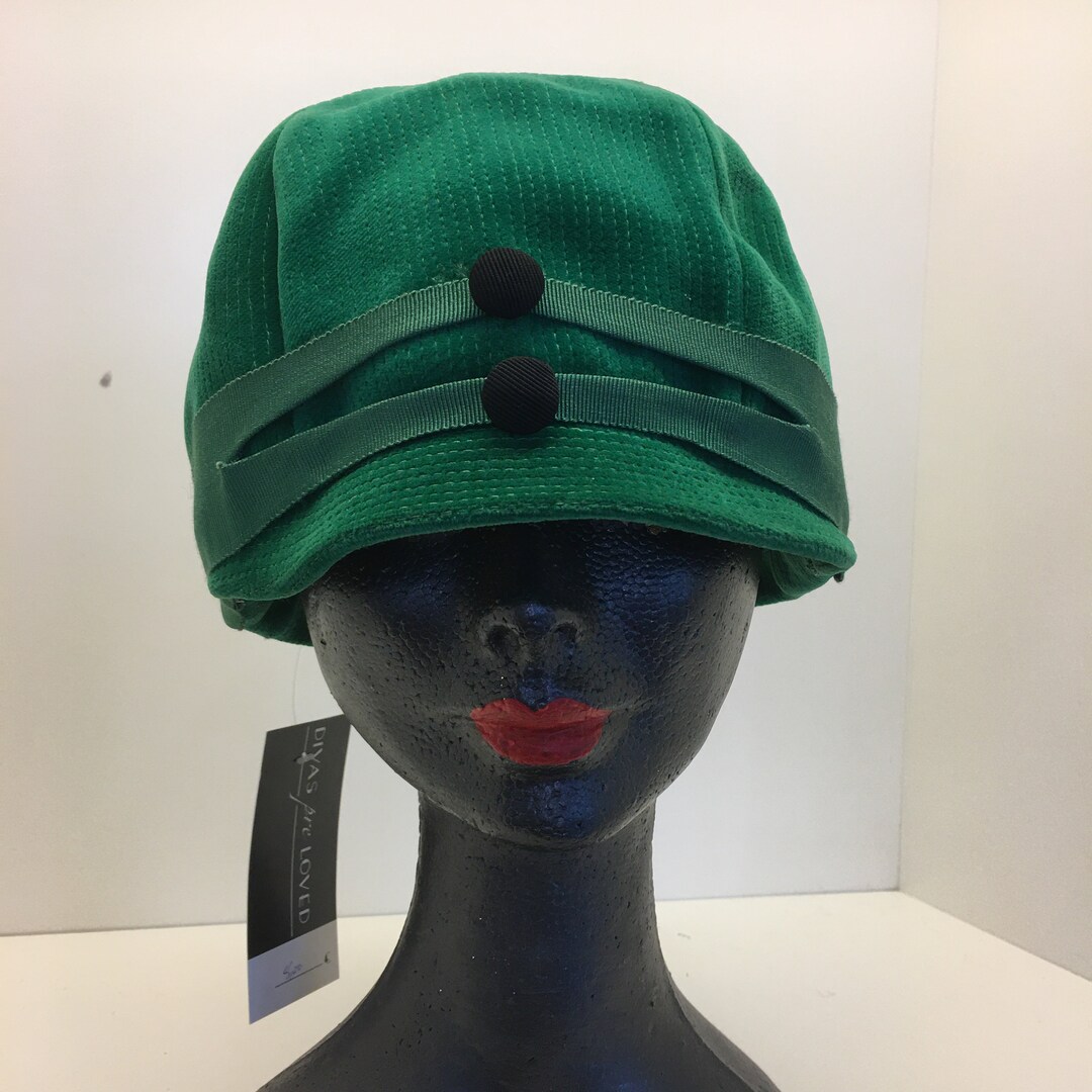 Women's 70's Vintage Green Velvet Hat | Vintage Mod 70's Hat | Mod Hat ...