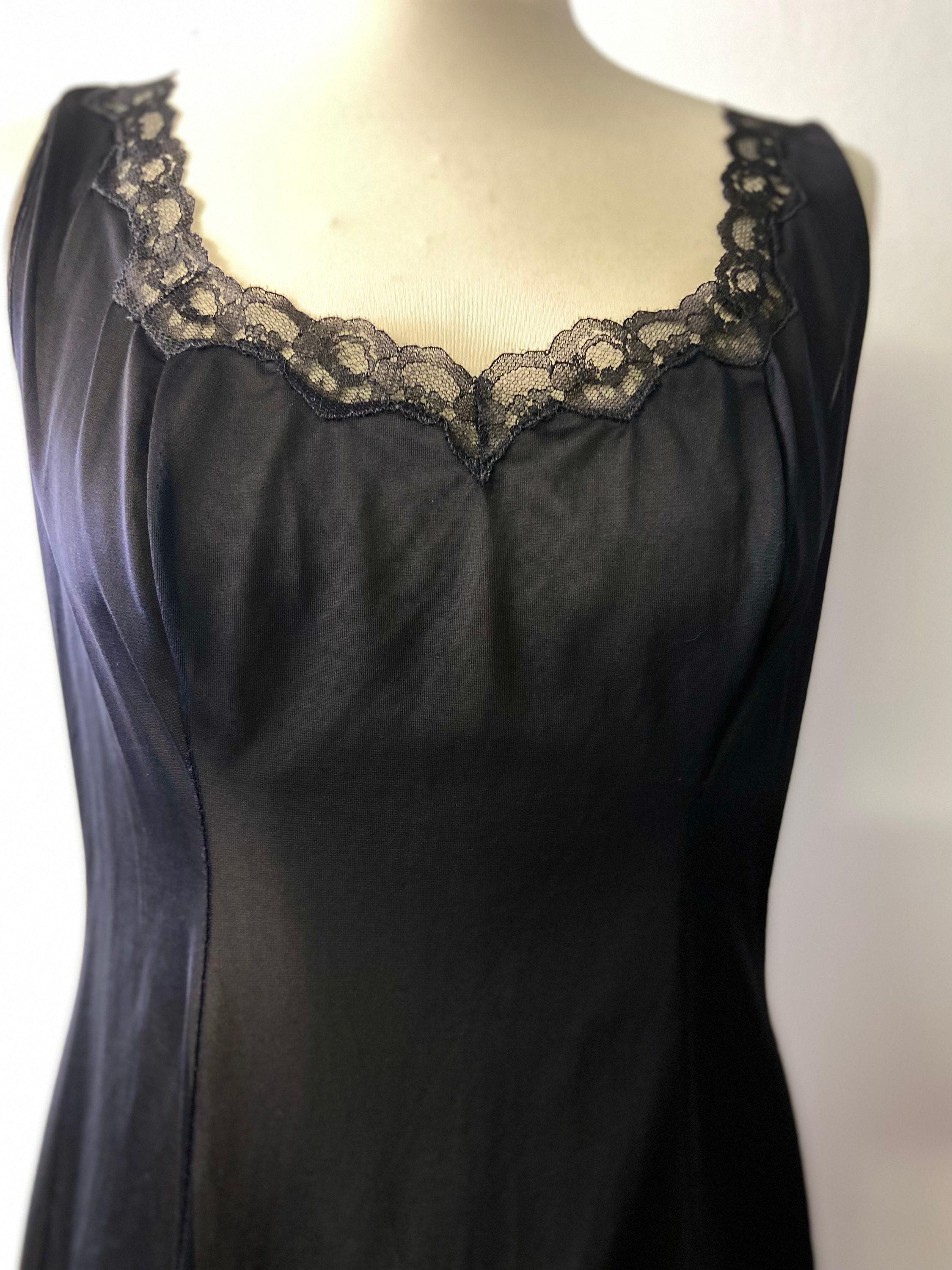 Vintage Full Slip for Women in Timeless Black With Feminine Lace ...