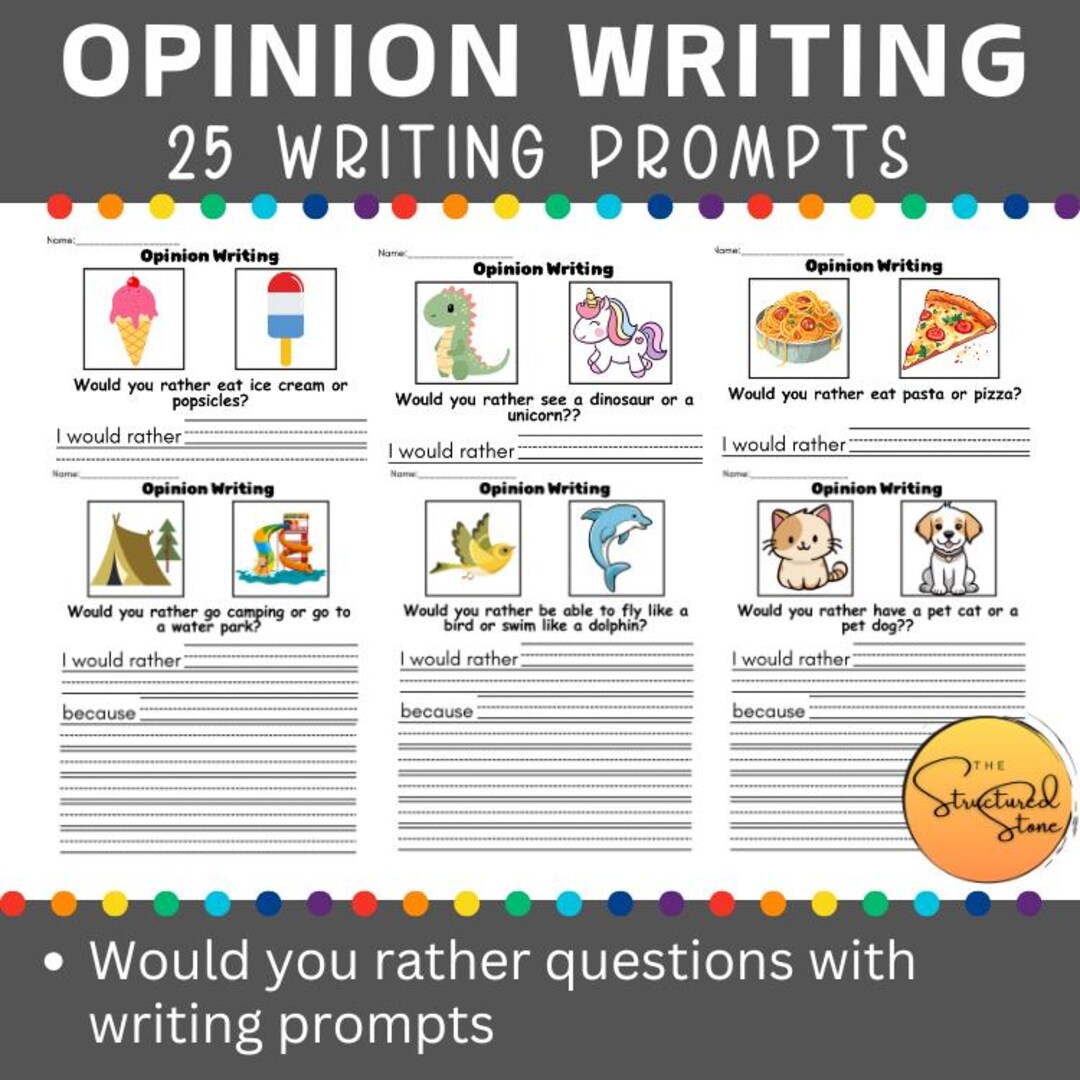 Would You Rather? Opinion Writing Pages | Primary Writing Activity - Etsy