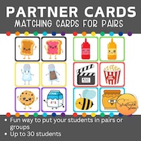 Partner Pairing Cards, Classroom Partner Cards, Pairing Cards, Peanut ...