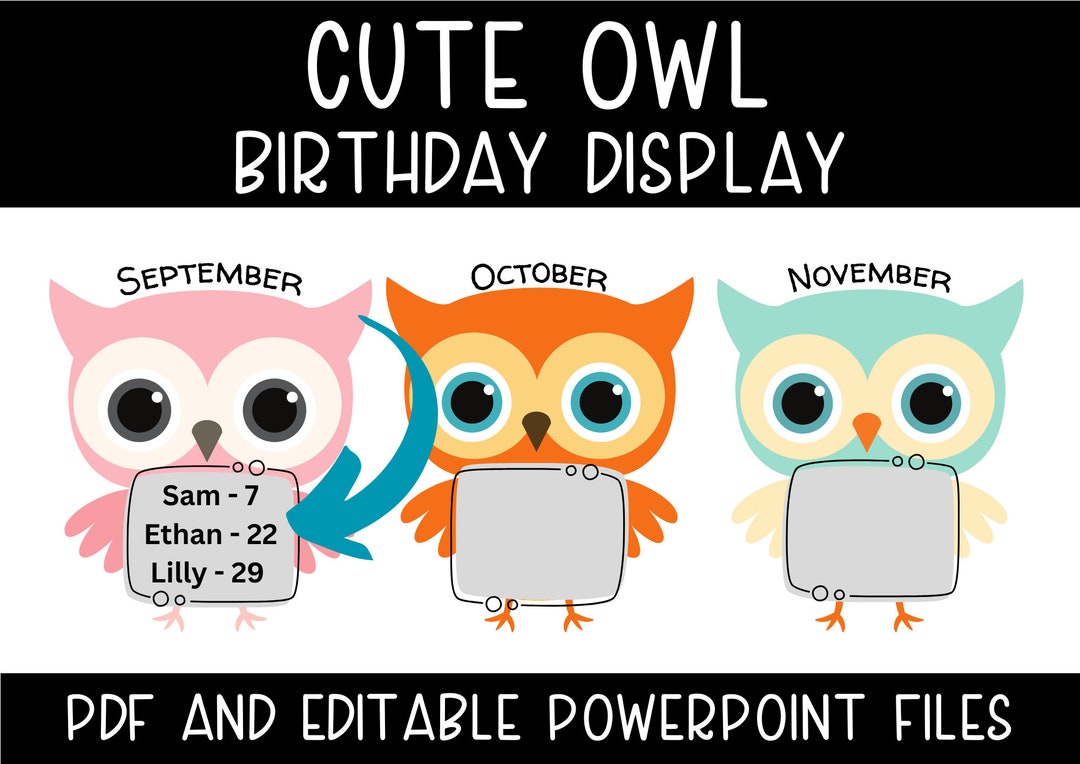 Cute Owl Birthday Display PDF/PPTX - Etsy