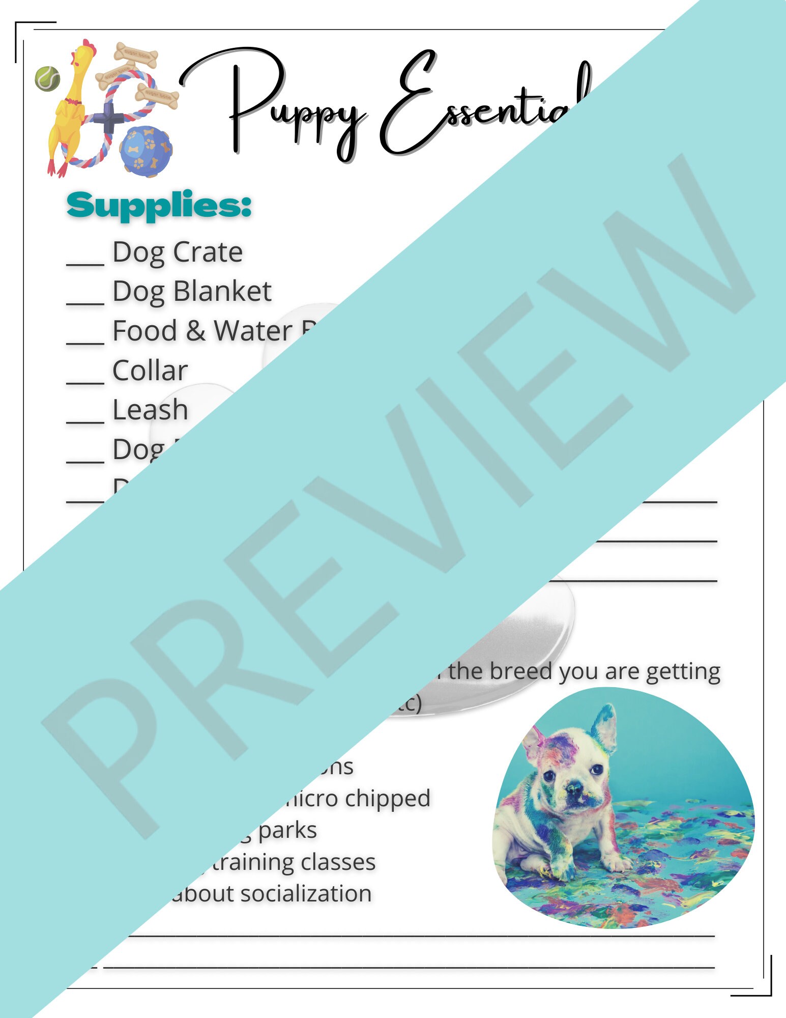 Puppy Essentials Checklist Downloadable | Etsy
