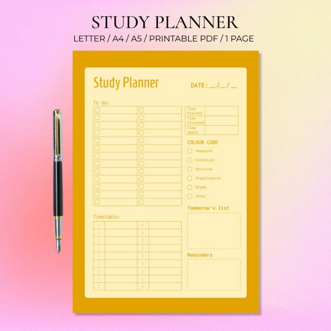 Planner for Student Printable Planner Study Organizer Study to - Etsy