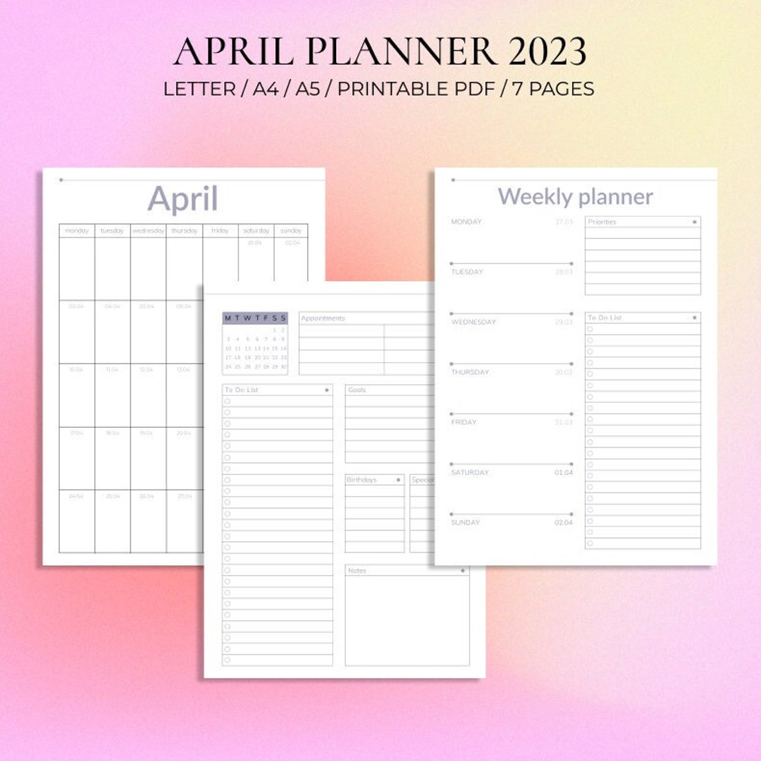 Planner 2023 April Planner Spring 2023 Planner Monthly Digital - Etsy
