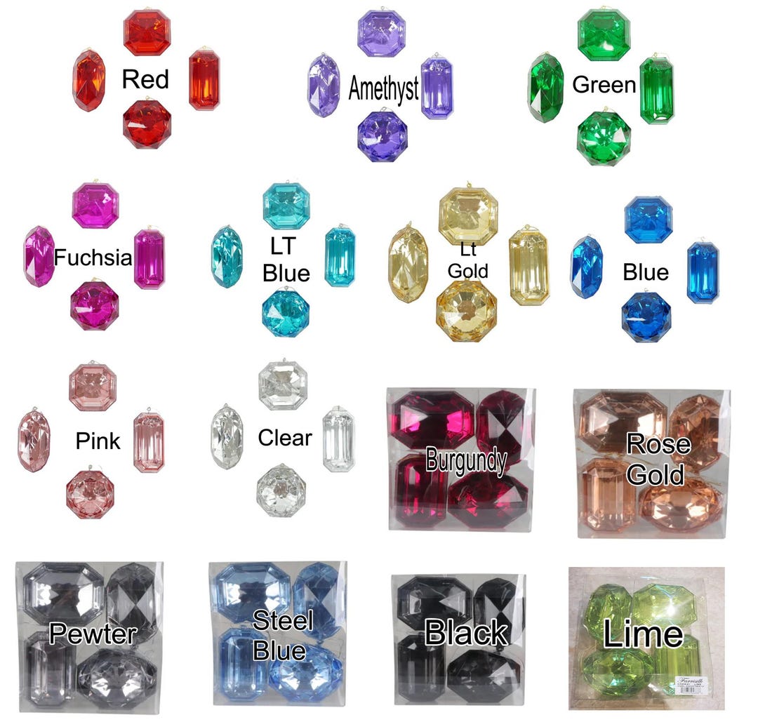 4in and 5in Acrylic Assorted Jewels • Precious Jewel Ornaments ...