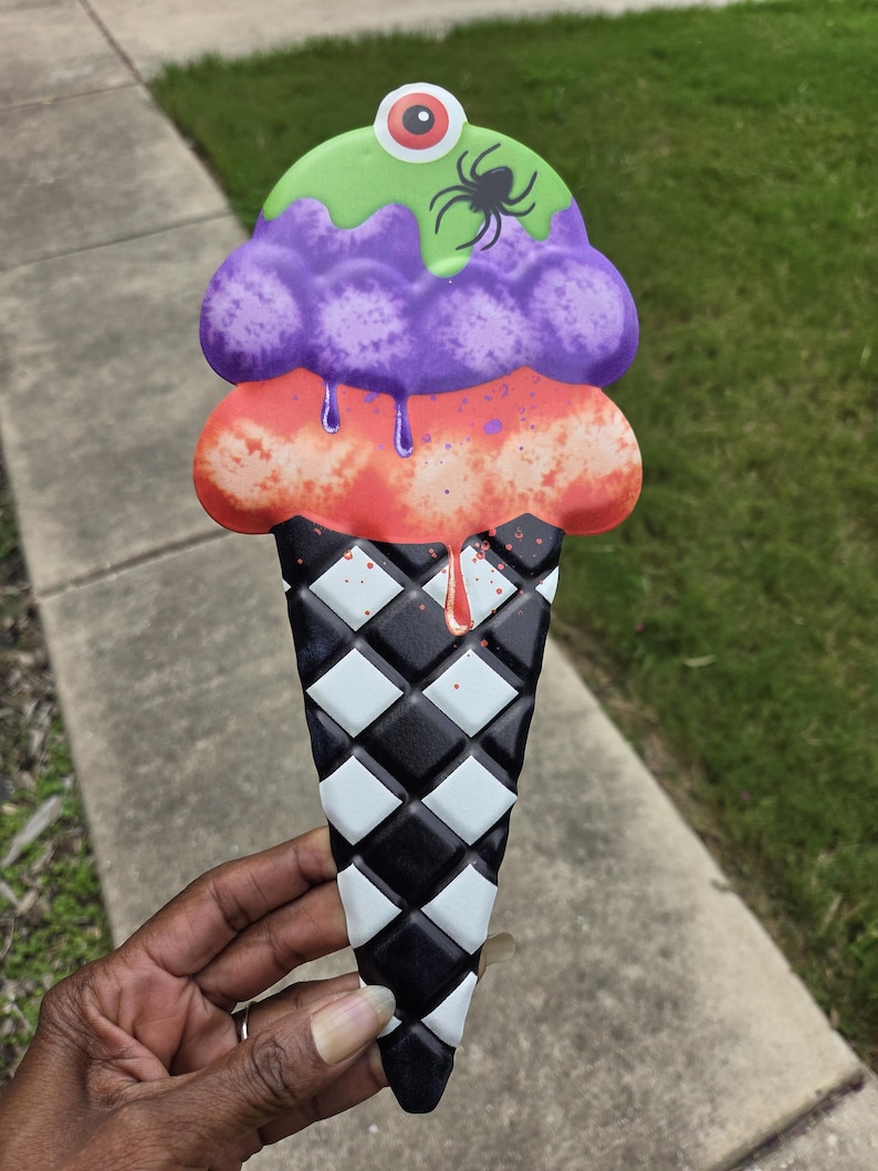 Embossed Metal Halloween Ice Cream Sign – Spooky Ice Cream Cone With ...