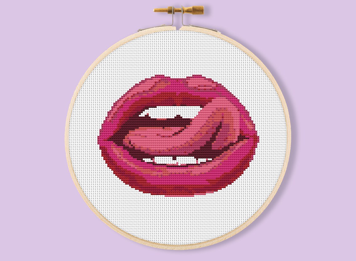 Pink Naughty Lips With Tongue Cross-stitch Pattern Design - Etsy