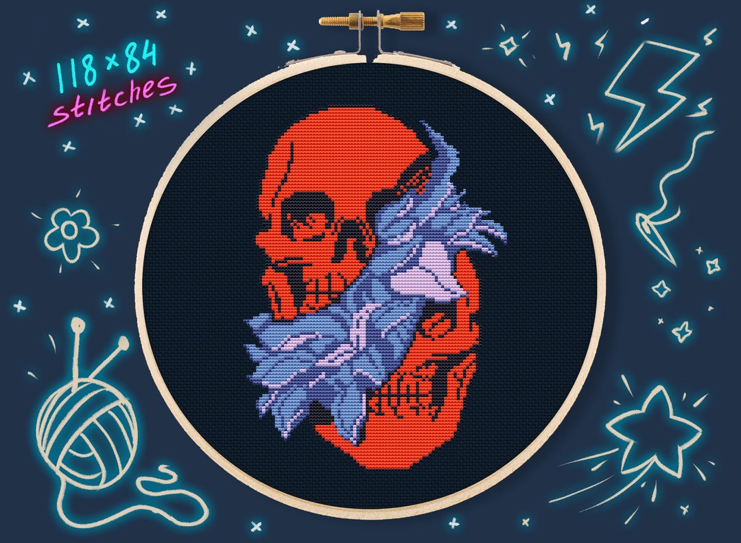 Gothic Tattoo Style Red Skull Cross Stitch Design | Anatomy Inspired ...