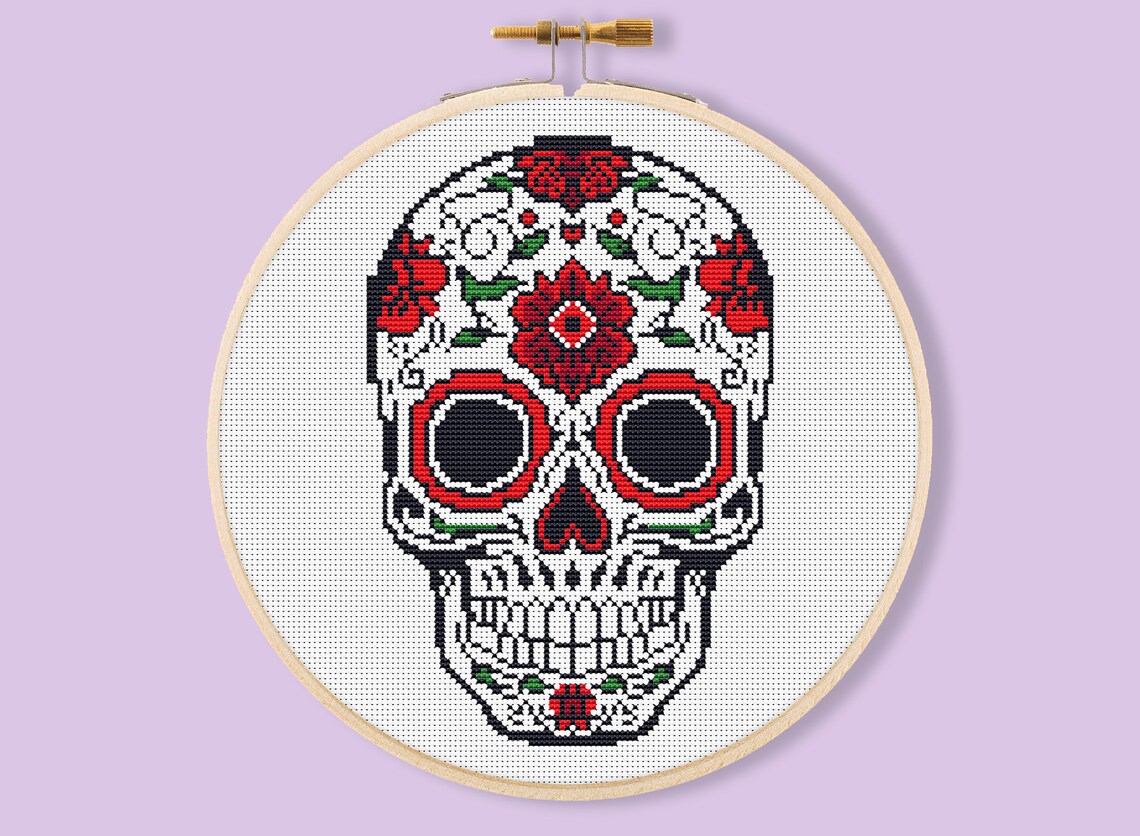 Gothic Cross Stitch Pattern With Santa Muerte Skull Gift for - Etsy