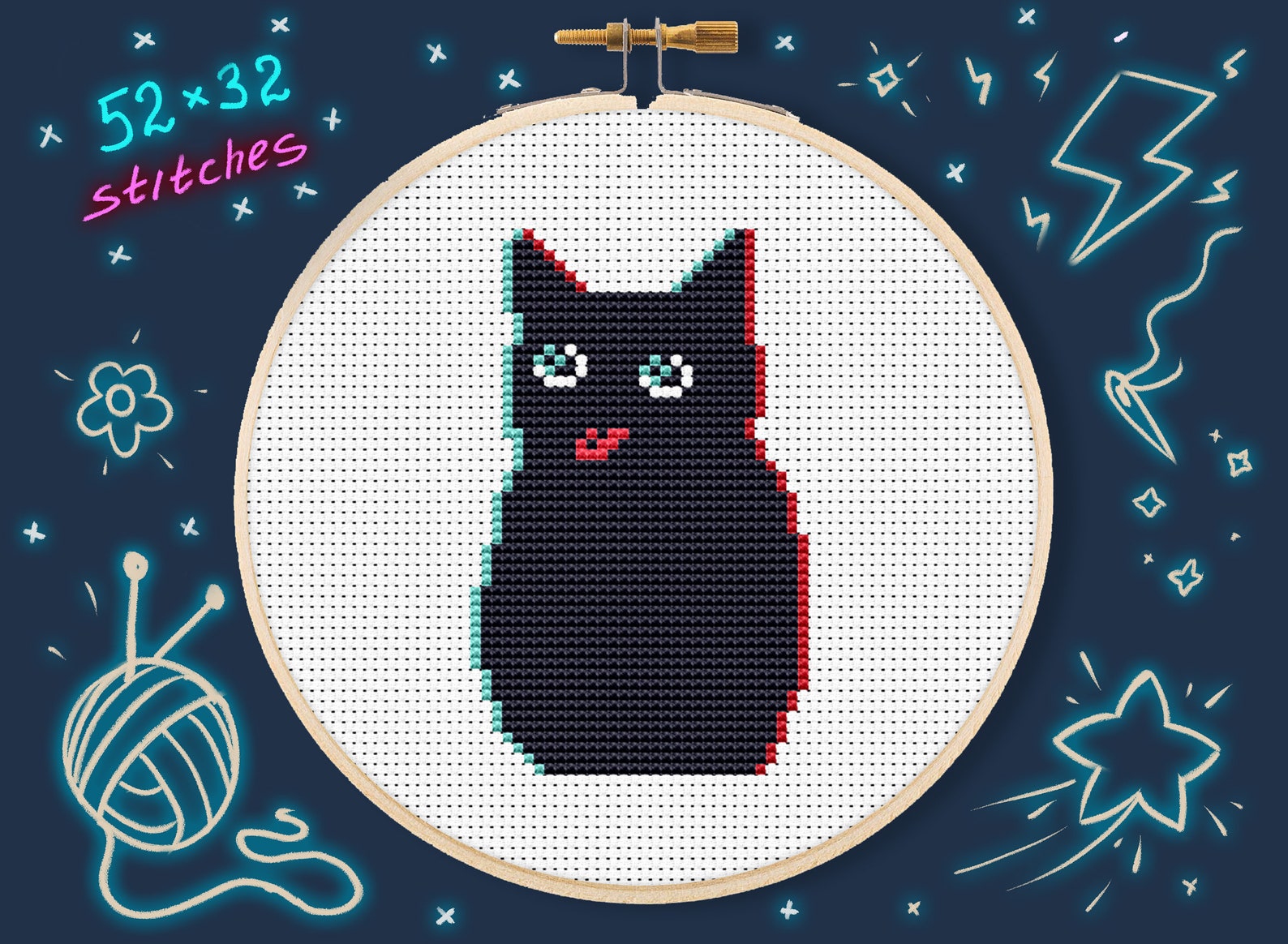 Funny Neon Cat Meme Cross Stitch Design Easy to Follow for Beginners ...