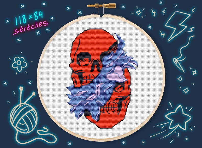 Gothic Tattoo Style Red Skull Cross Stitch Design Anatomy - Etsy