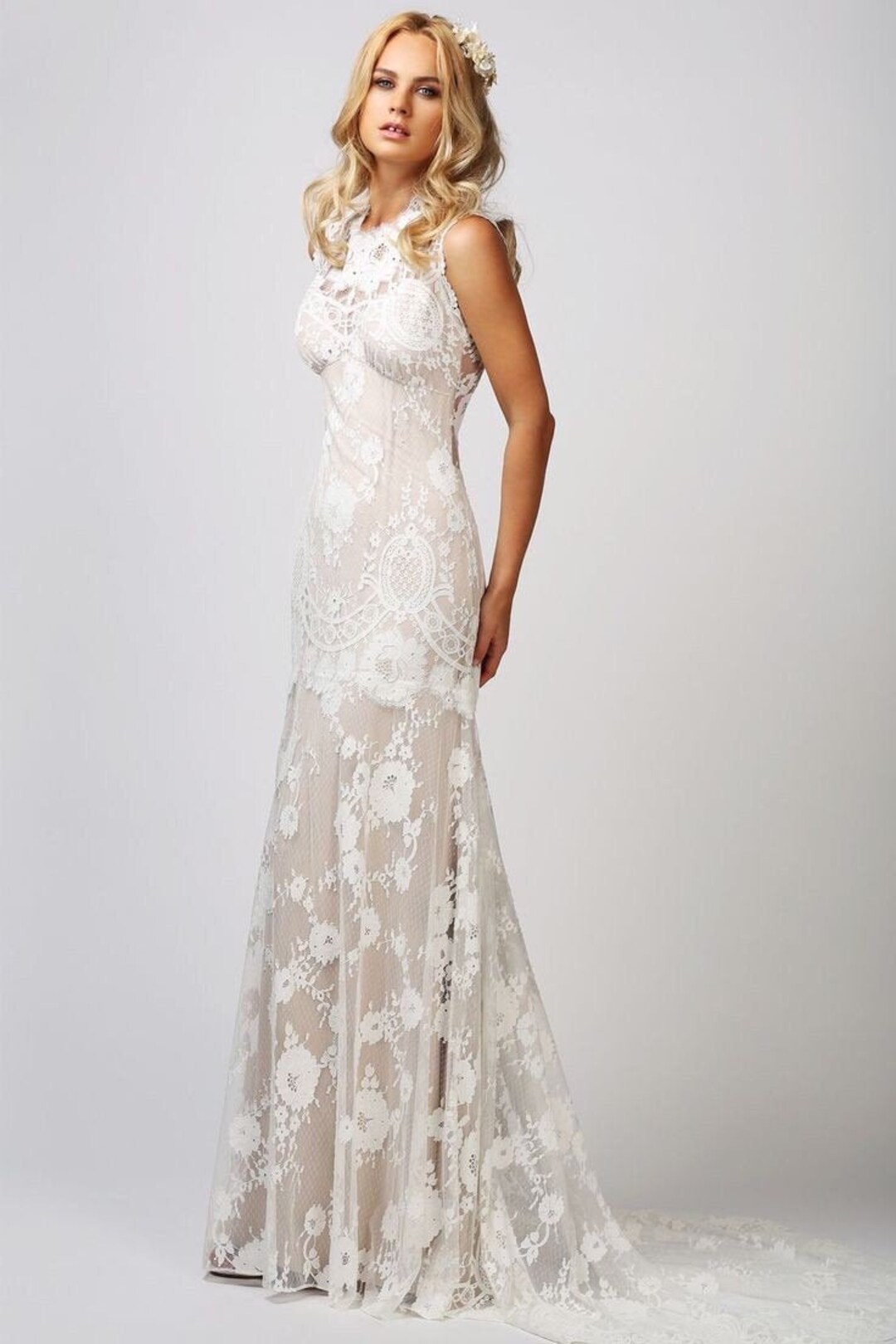 Beautiful Bohemian Angel Flowers Lace Wedding Dress Made to - Etsy