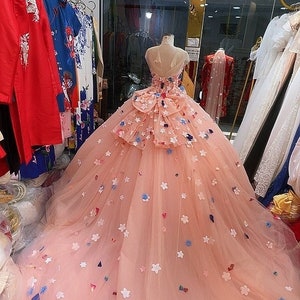 Dreamy Pink Princess Wedding Dress Made to Order, Strapless Pink Bridal ...