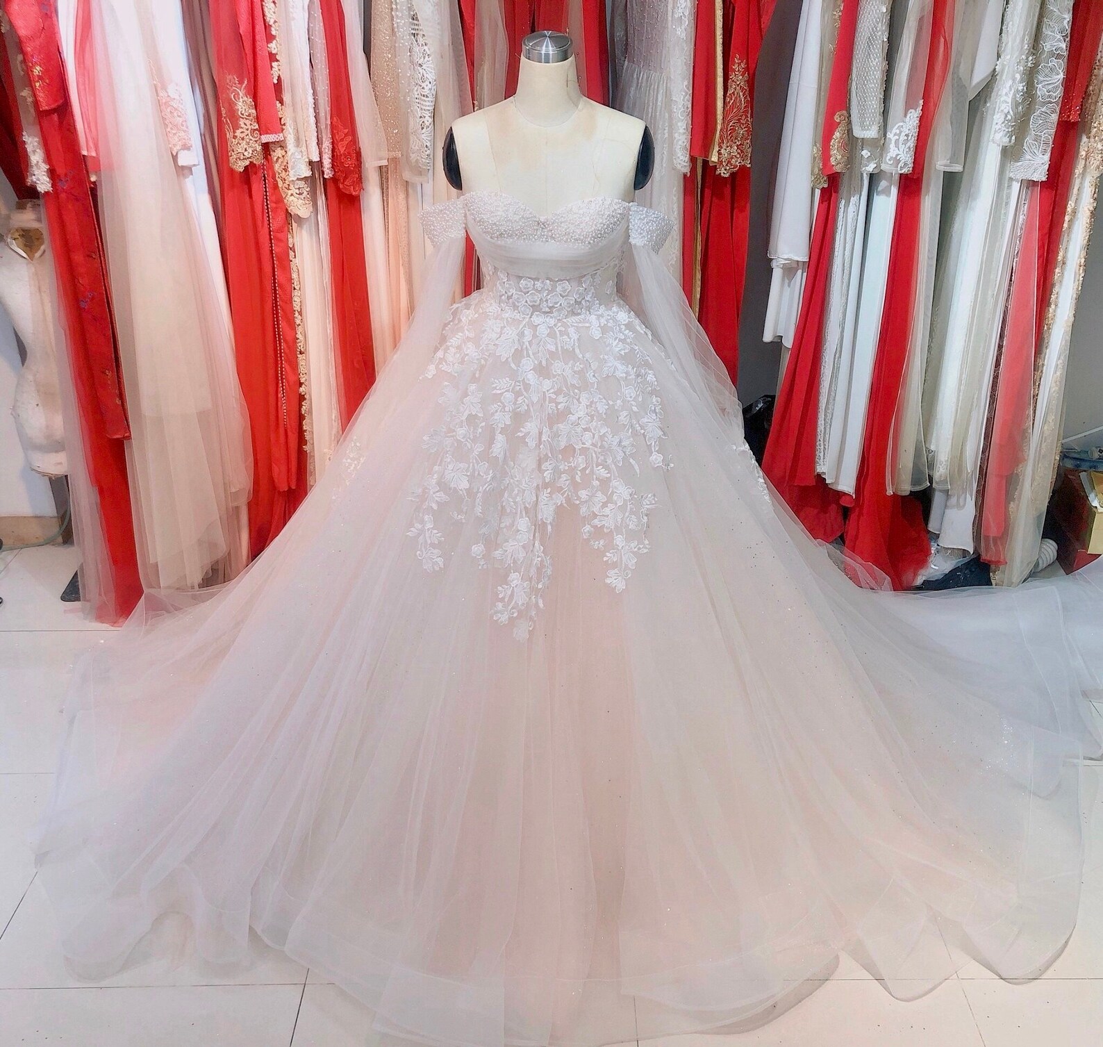 Blush Pink Long Sleeve Princess Wedding Dress With Corset - Etsy