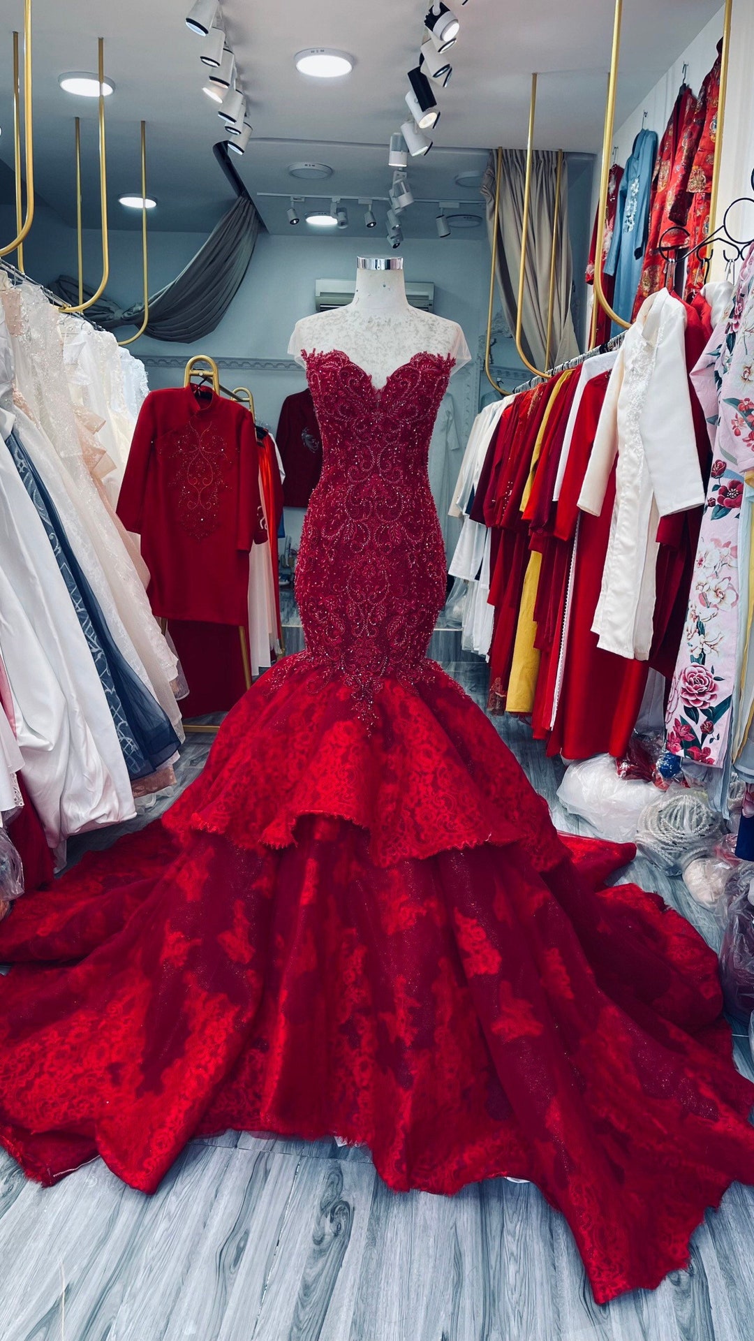 Gorgeous and Sexy Red Mermaid Wedding Dress With off Shoulder Look ...
