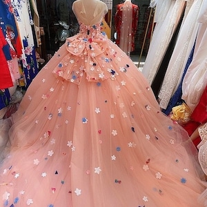 Dreamy Pink Princess Wedding Dress Made to Order, Strapless Pink Bridal ...