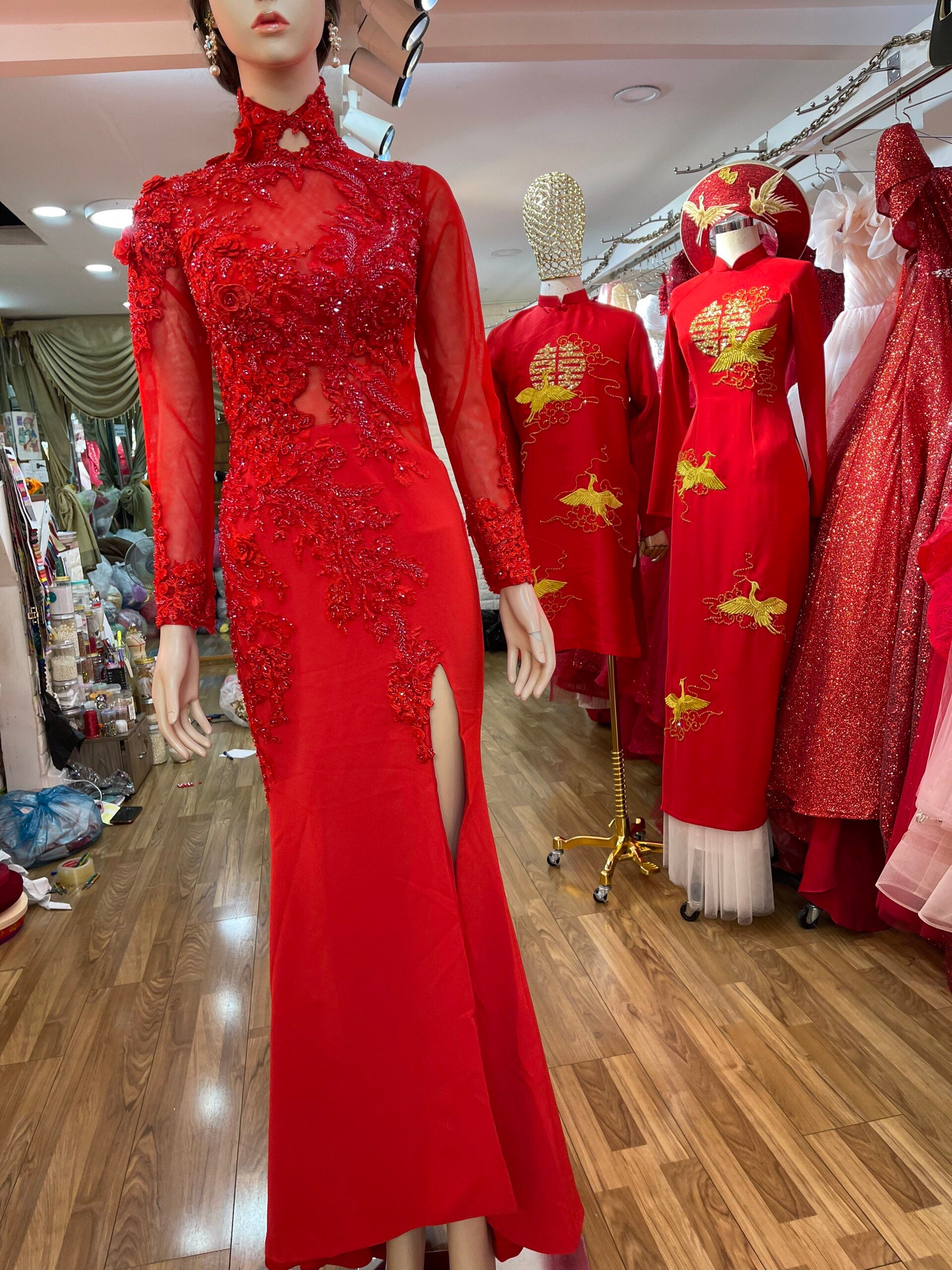Inspired Red Vietnamese Ao Dai Cheongsam Made to Order | Etsy Canada