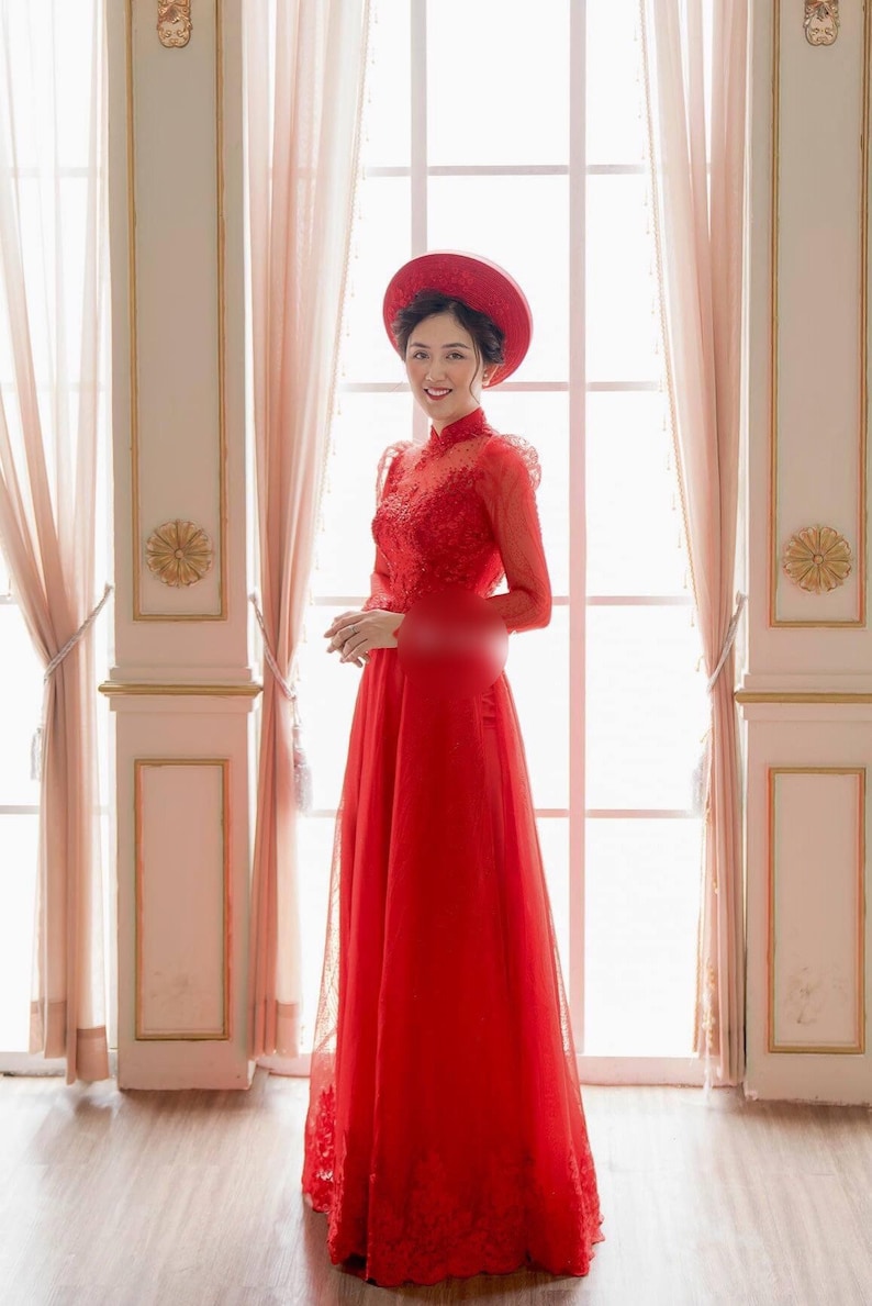 Beautiful Modern Red Lace Wedding Ao Dai With Matching - Etsy