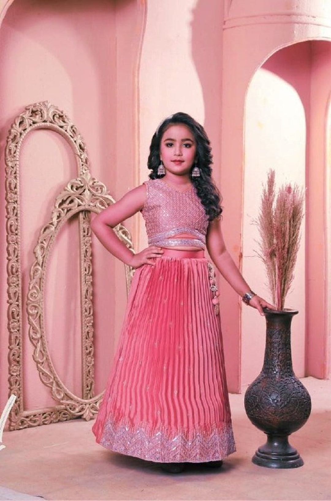 Pink Color Kids Lehenga Choli, Girls Ethnic Kids Lehenga, Festival ...