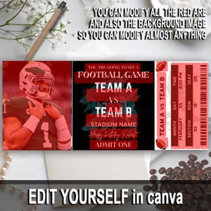 Custom Football Game Ticket: Printable, Editable Canva Template ...
