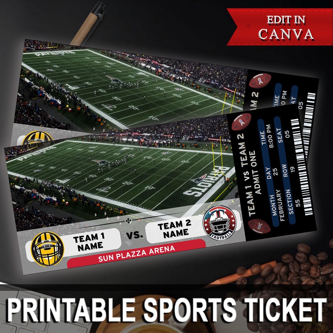Editable Football Game Ticket, Christmas Football Ticket, Printable ...
