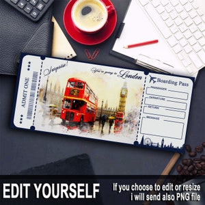 Printable LONDON Surprise Trip Gift Ticket. Boarding Pass. Printable ...