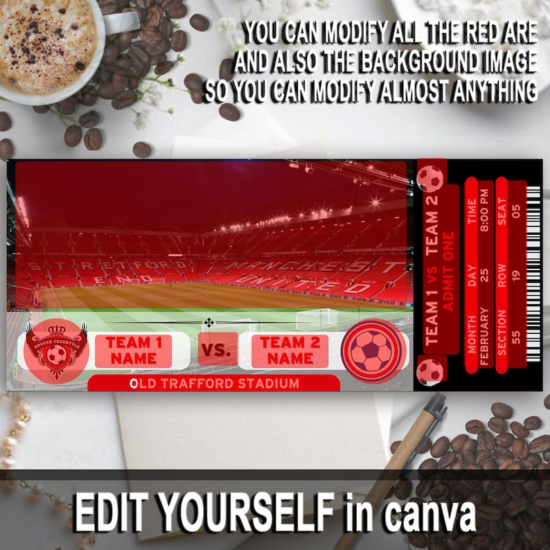 Editable Football Game Ticket, Manchester Colors (printable Ticket) - Etsy