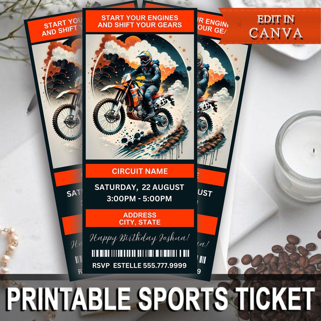 Editable Moto Ticket Template, Grand Prix Invitation, Moto Race ...