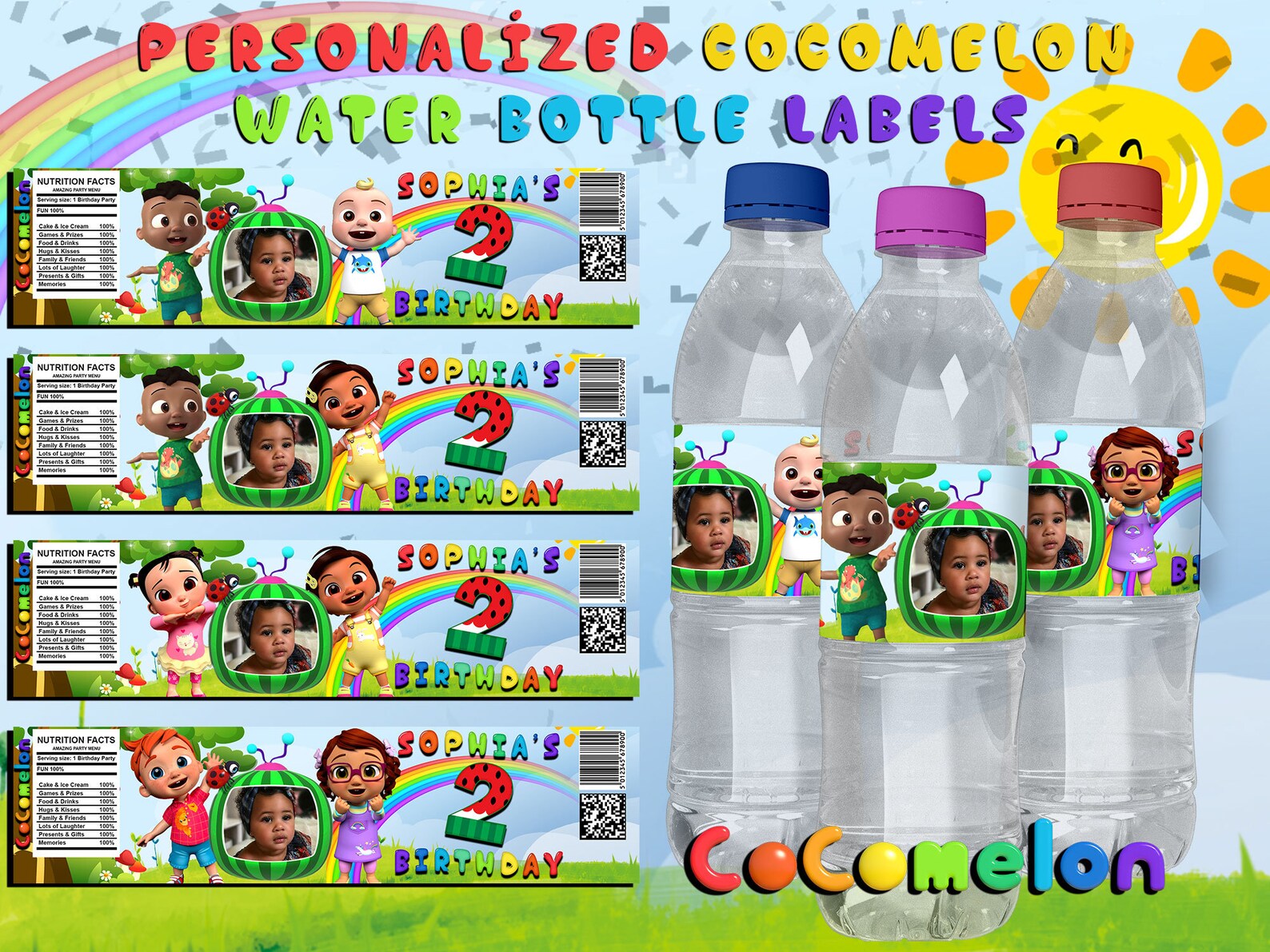 COCOMELON Personalized Birthday Water Bottle Labels - Etsy