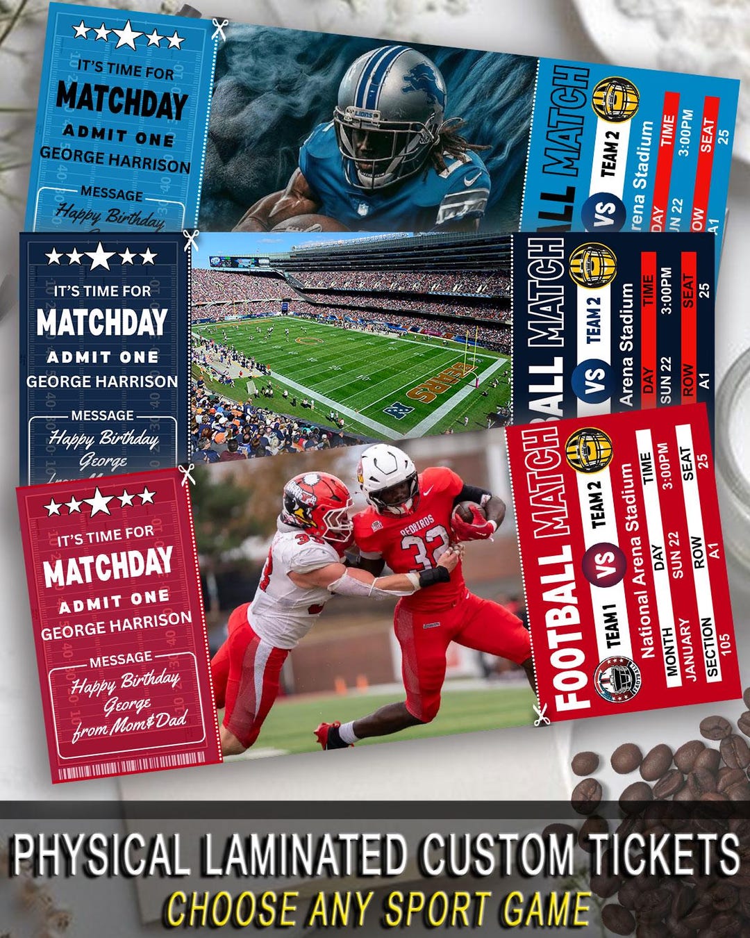 Physical Sporting Event Ticket | Customizable Football | Personalized ...