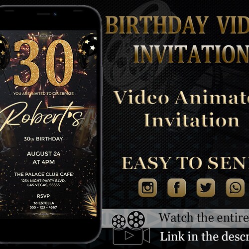 Animated Birthday Invitation Video Party Invitation With - Etsy