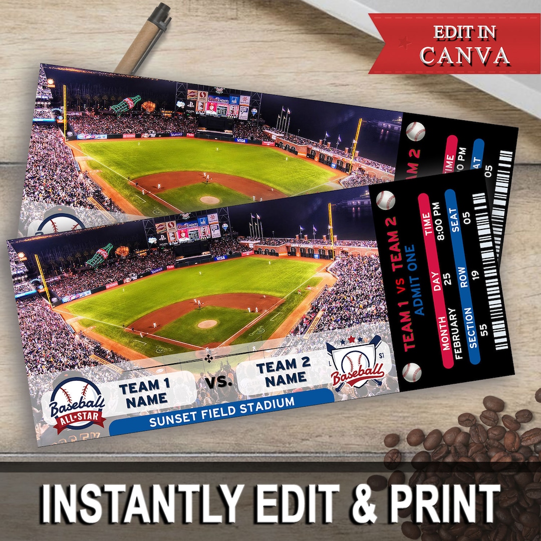 Custom Baseball Game Ticket: Printable Souvenir (canva Editable) - Etsy
