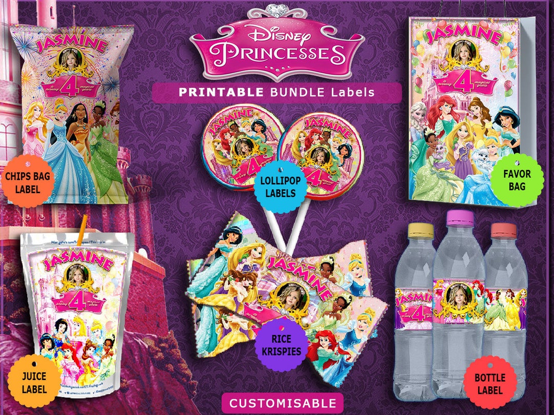 Princess Birthday Party Bundle Customized Labels With Picture - Etsy