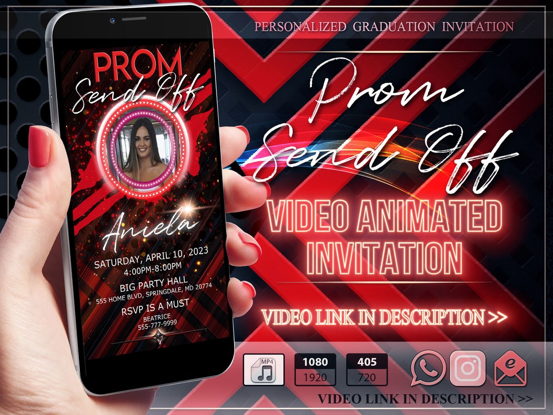 Prom Send off Party Video Animated Invitation, Red Prom Send off ...
