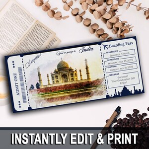 Printable Boarding Pass Ticket India Asia, Surprise India Trip Ticket ...