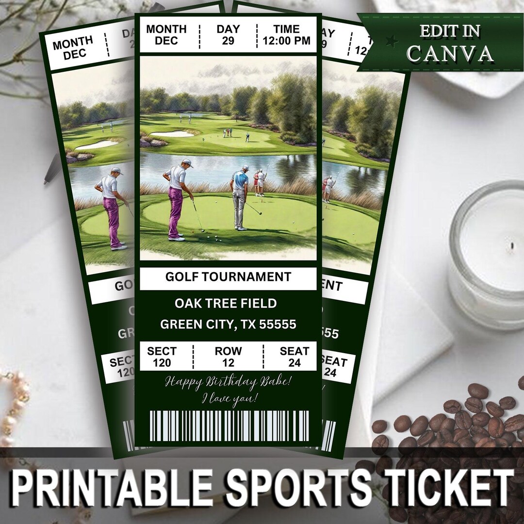 Printable Golf Tour Ticket Template, Surprise Golf Ticket, Golf Tour ...