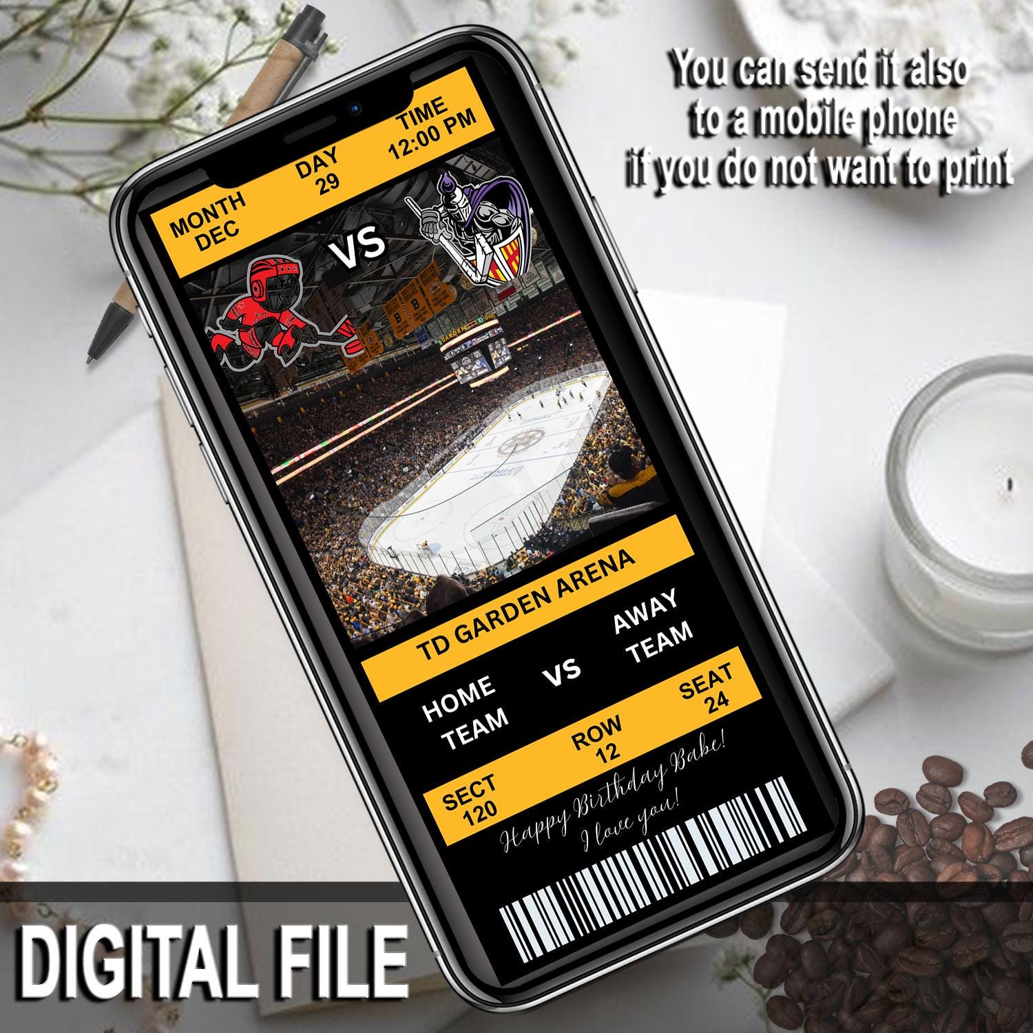 Custom Hockey Game Ticket: Editable Canva Template (digital Download ...