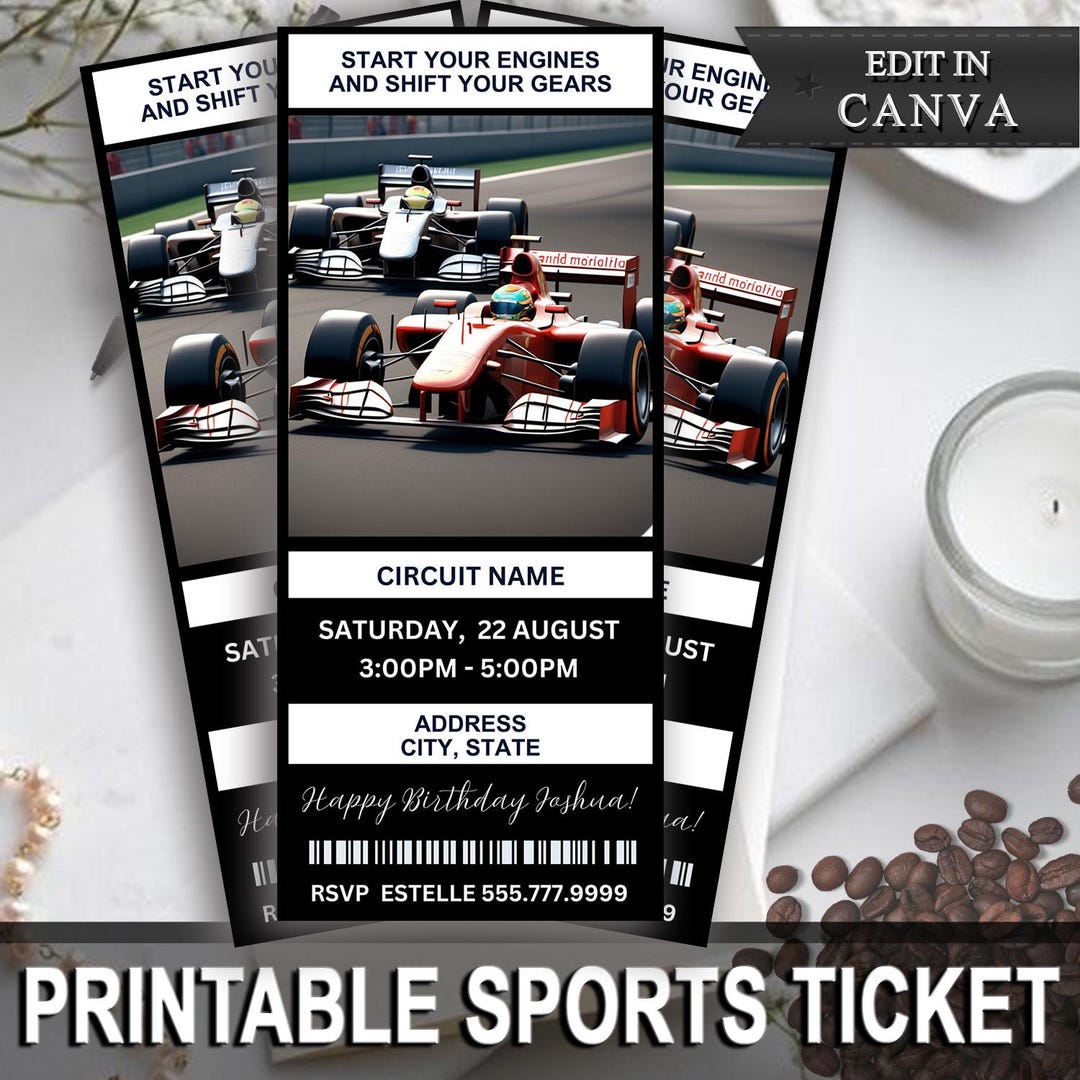 Formula 1 Ticket Template: Custom Printable Race Souvenir (digital ...