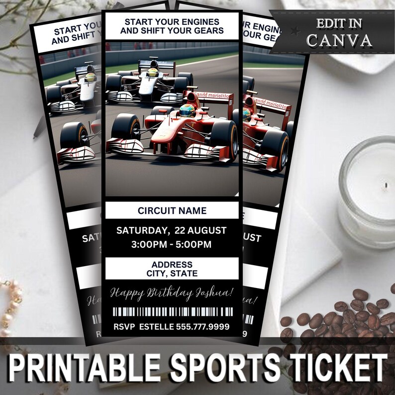 Formula 1 Ticket Template: Custom Printable Race Souvenir (digital ...